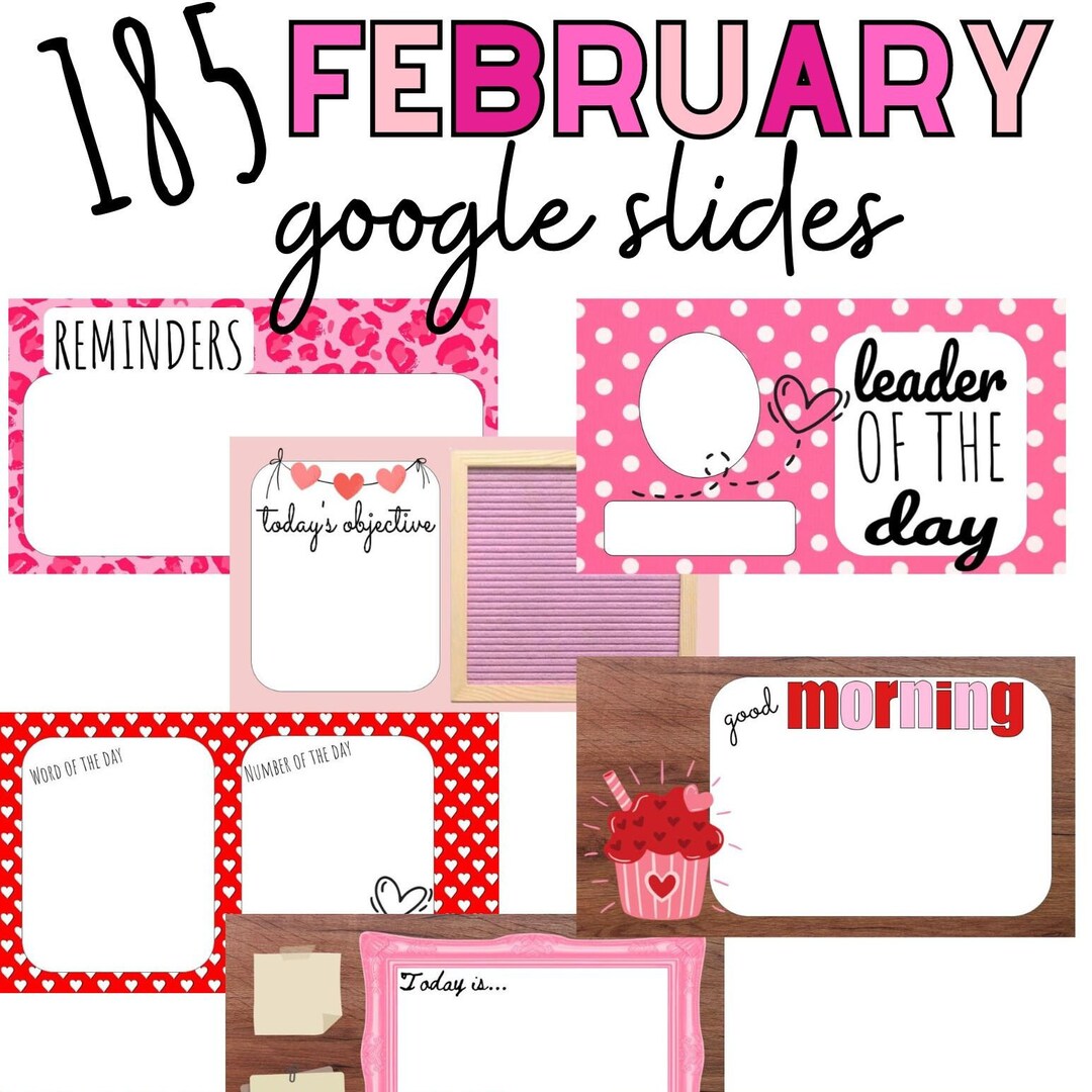 February Google Slides Template + Blanks to Customize, Boho Valentine's ...