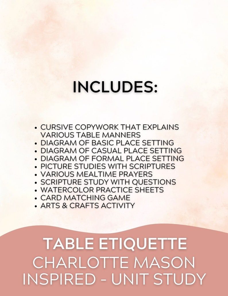Table Etiquette Study Unit: Charlotte Mason Inspired (PDF Download) - Etsy