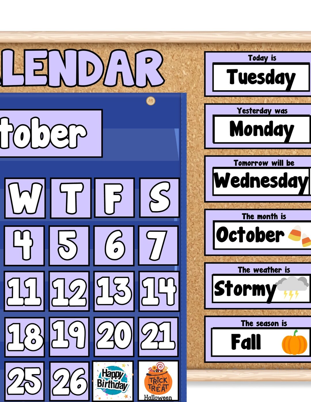 Pastel Halloween Pocket Chart Calendar With Weather, Season, Month ...