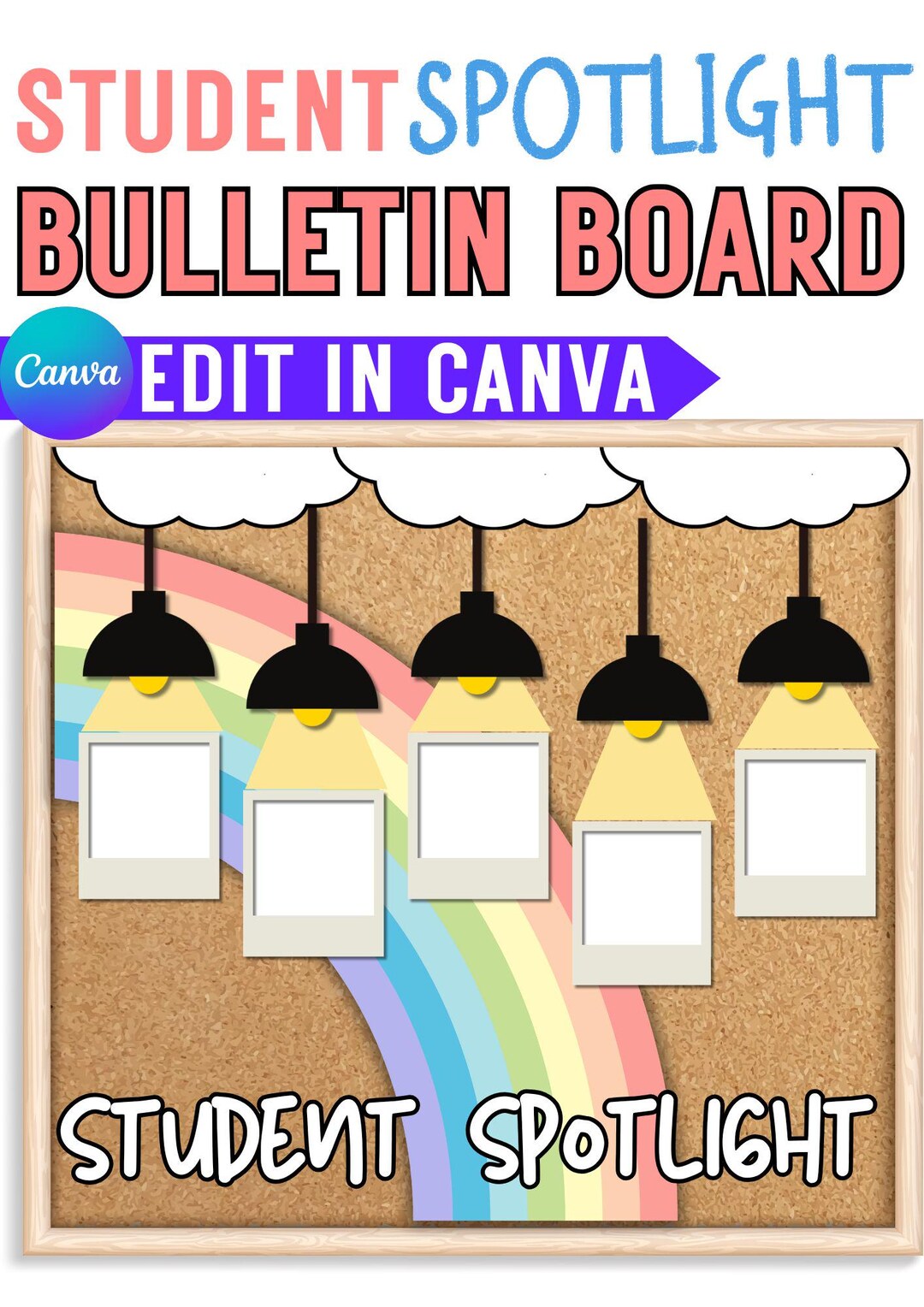 Printable Rainbow Student Spotlight Bulletin Board | Editable Canva ...