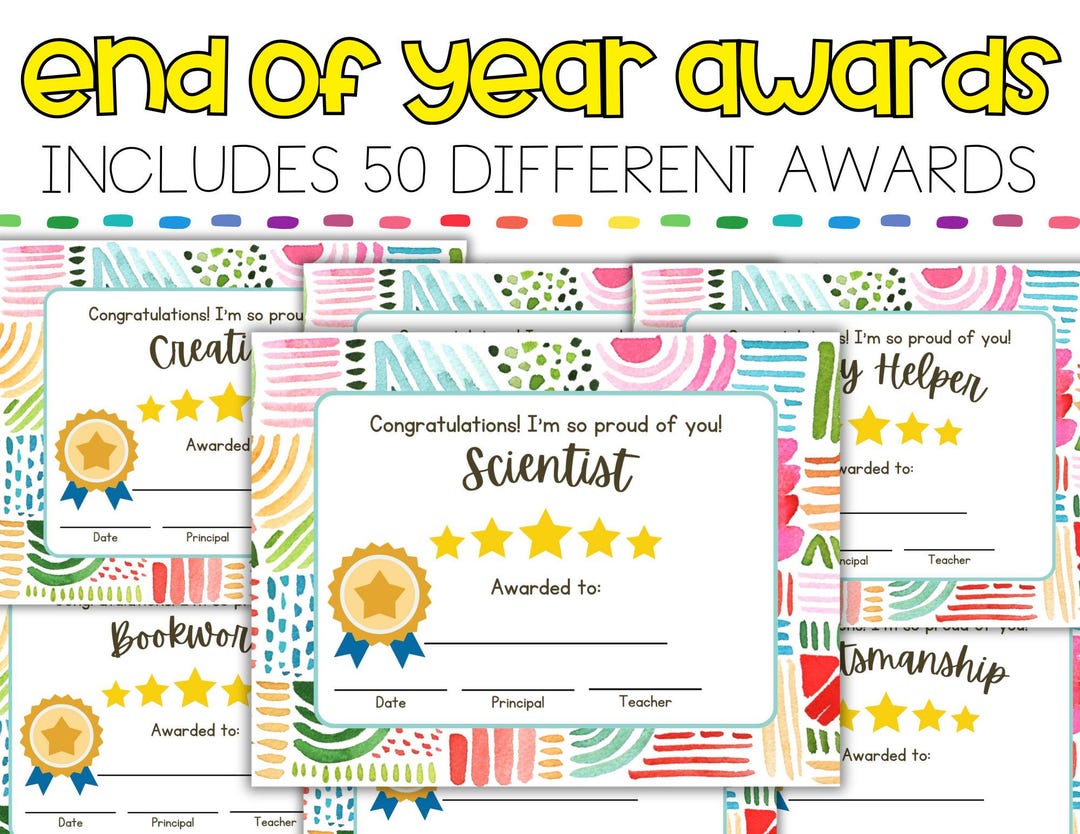 End of School Awards: 50 Student Certificates (PDF) - Etsy