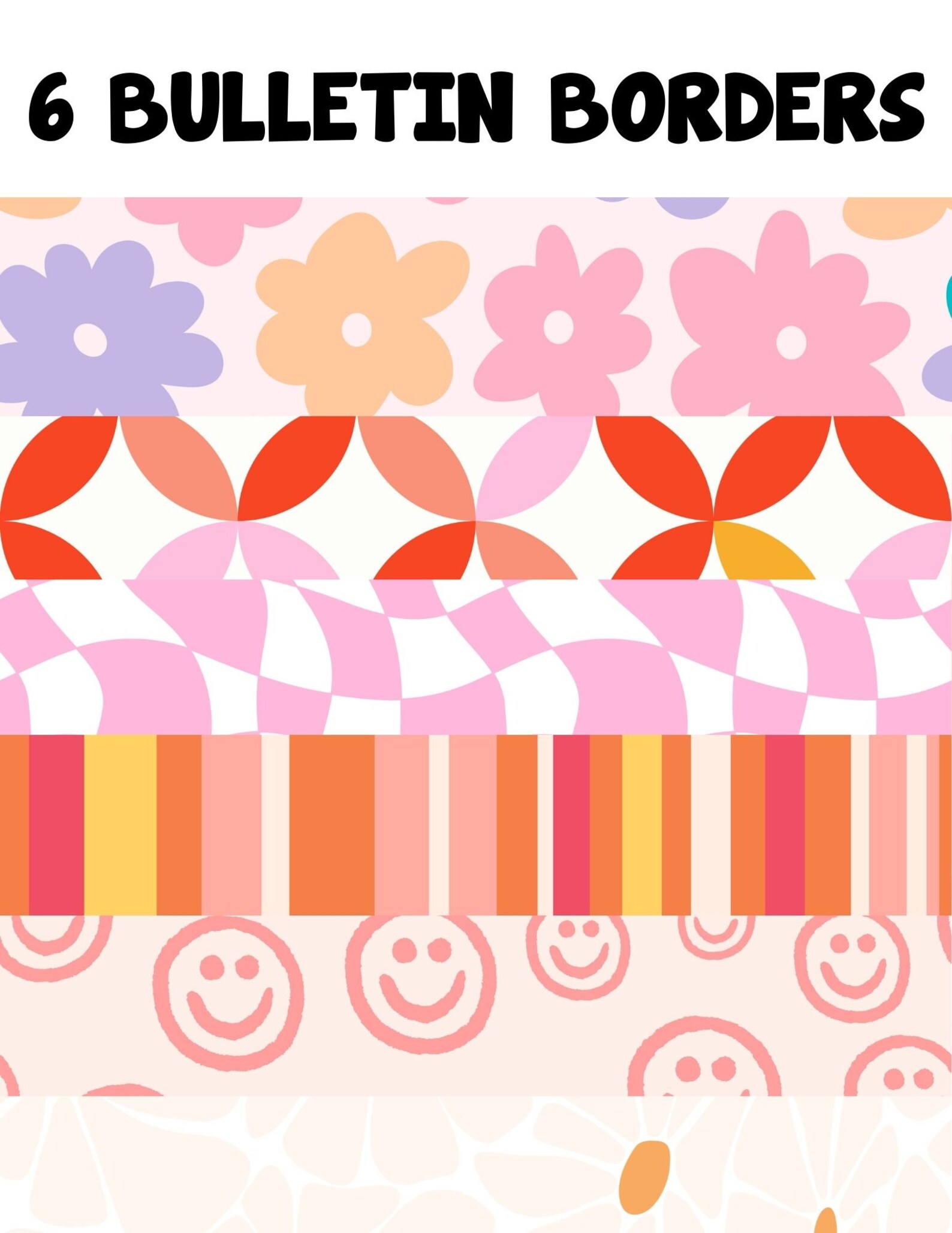 6 Groovy Theme Bulletin Borders, Bulletin Board Decoration, Printable ...