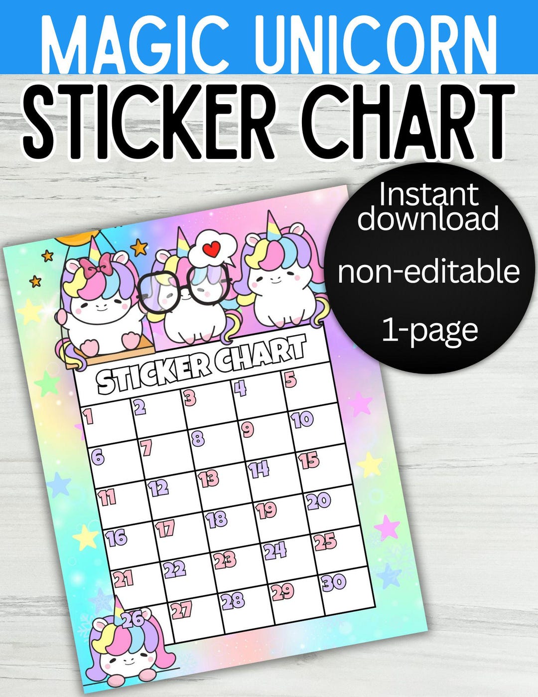 Magic Unicorn Sticker Chart, Kids Reward System (PDF) - Etsy