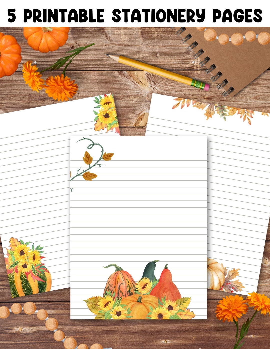 5 Seasonal Writing Papers, Lined Paper, Printable Stationery, Digital ...