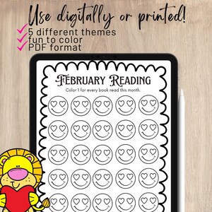 February Reading Logs: Color-in Trackers, Homeschool Printable (PDF) - Etsy