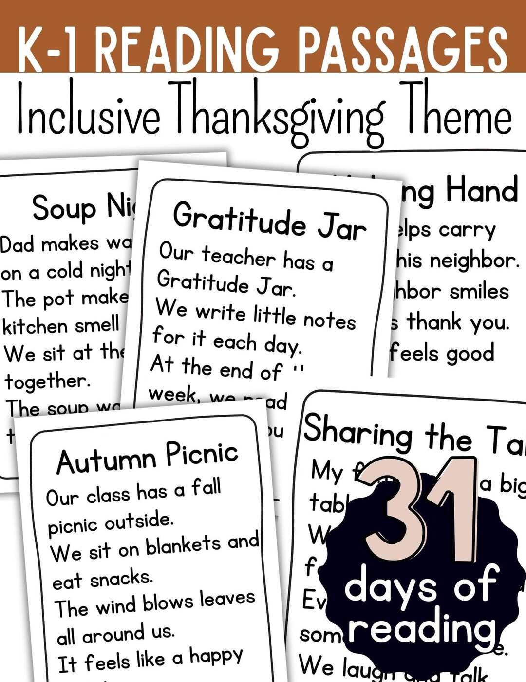 31 Thanksgiving Reading Passages for Kindergarten & First Grade ...