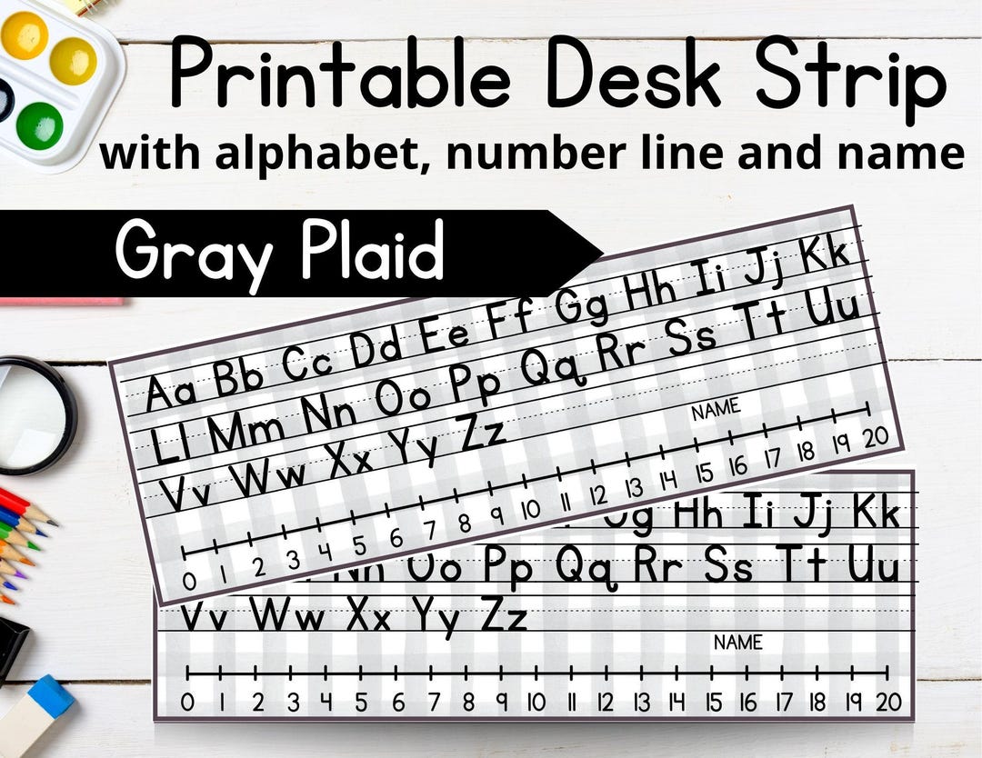 Gray Plaid Theme Editable Desk Name Plates for Elementary | Alphabet ...