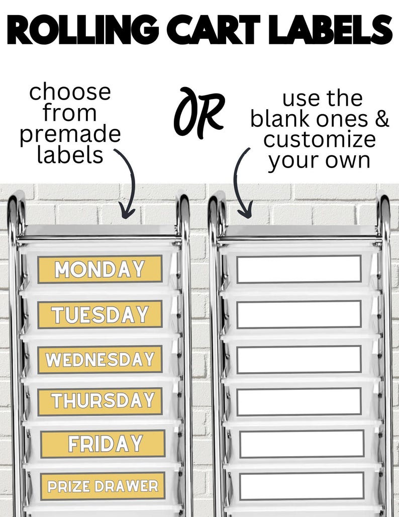 117 Yellow Rolling Cart Labels for Classrooms & Blank Labels to ...