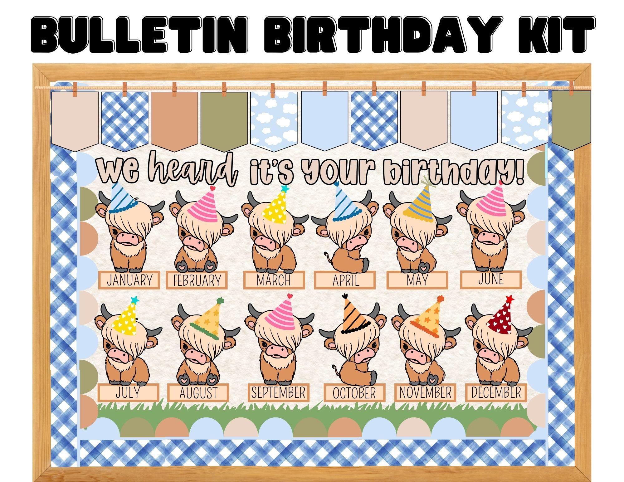 Highland Cow Birthday Bulletin Board | Farm Classroom Decor | Editable ...
