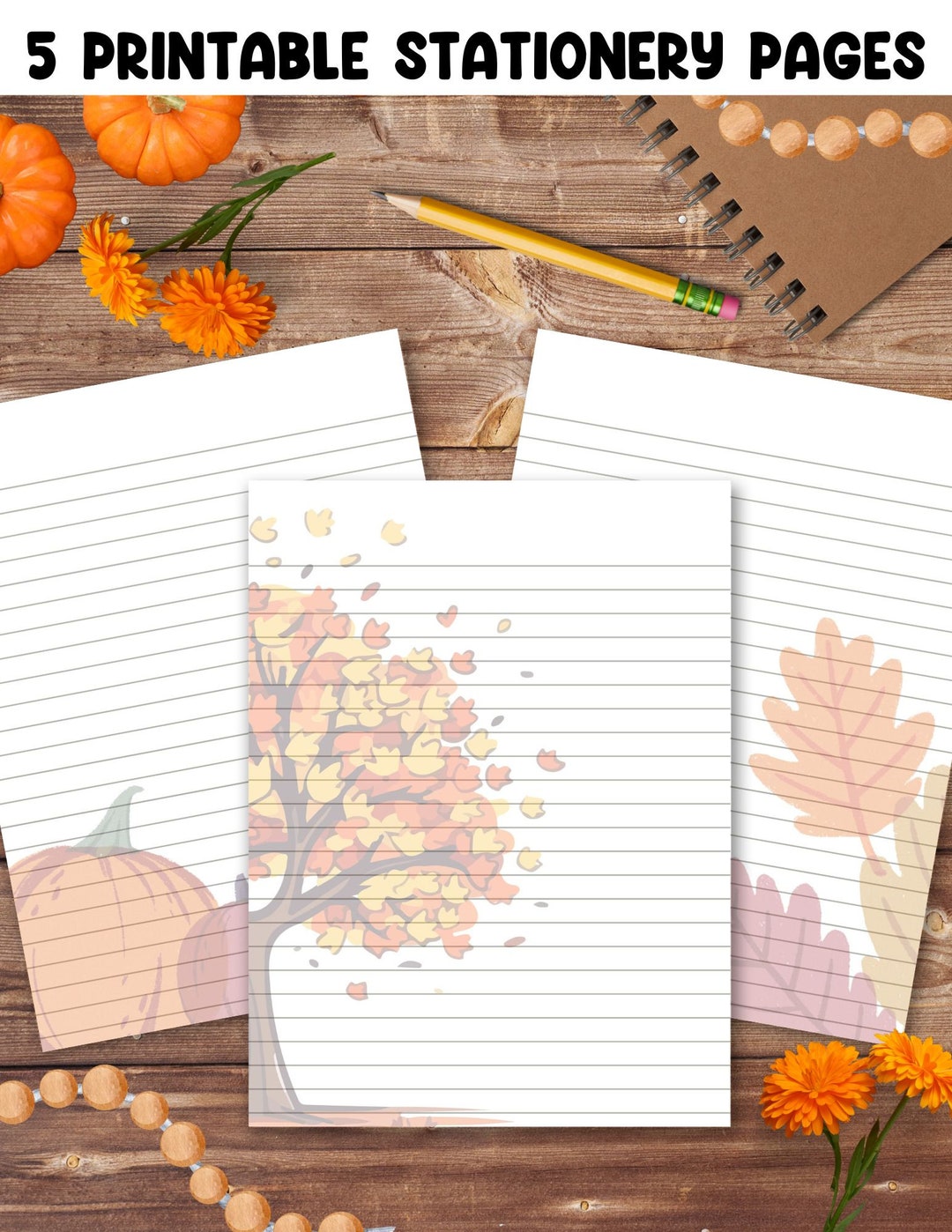 5 Seasonal Writing Papers, Lined Paper, Printable Stationery, Digital ...