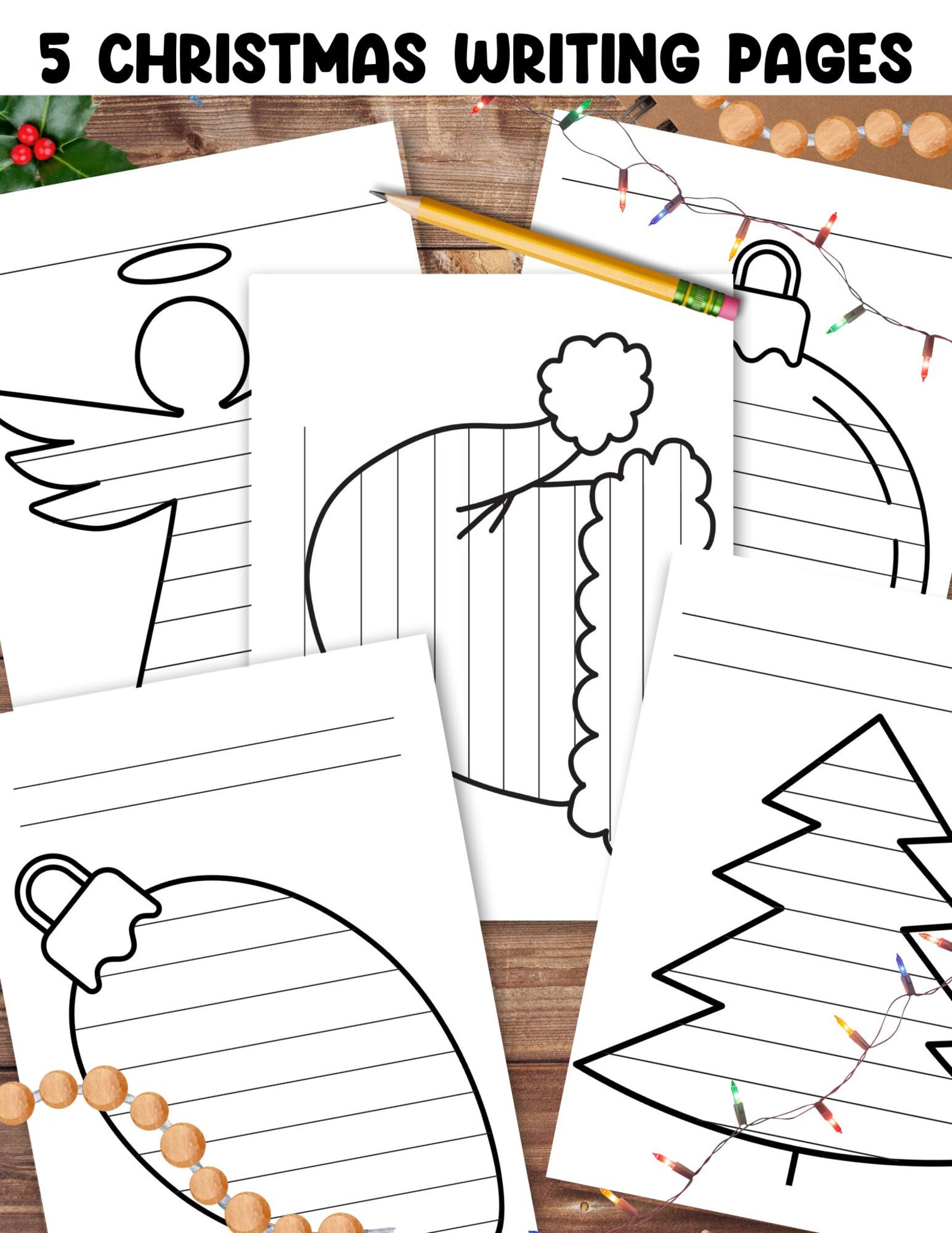 5 Christmas Writing Papers, Lined Paper, Printable Stationery, Primary ...