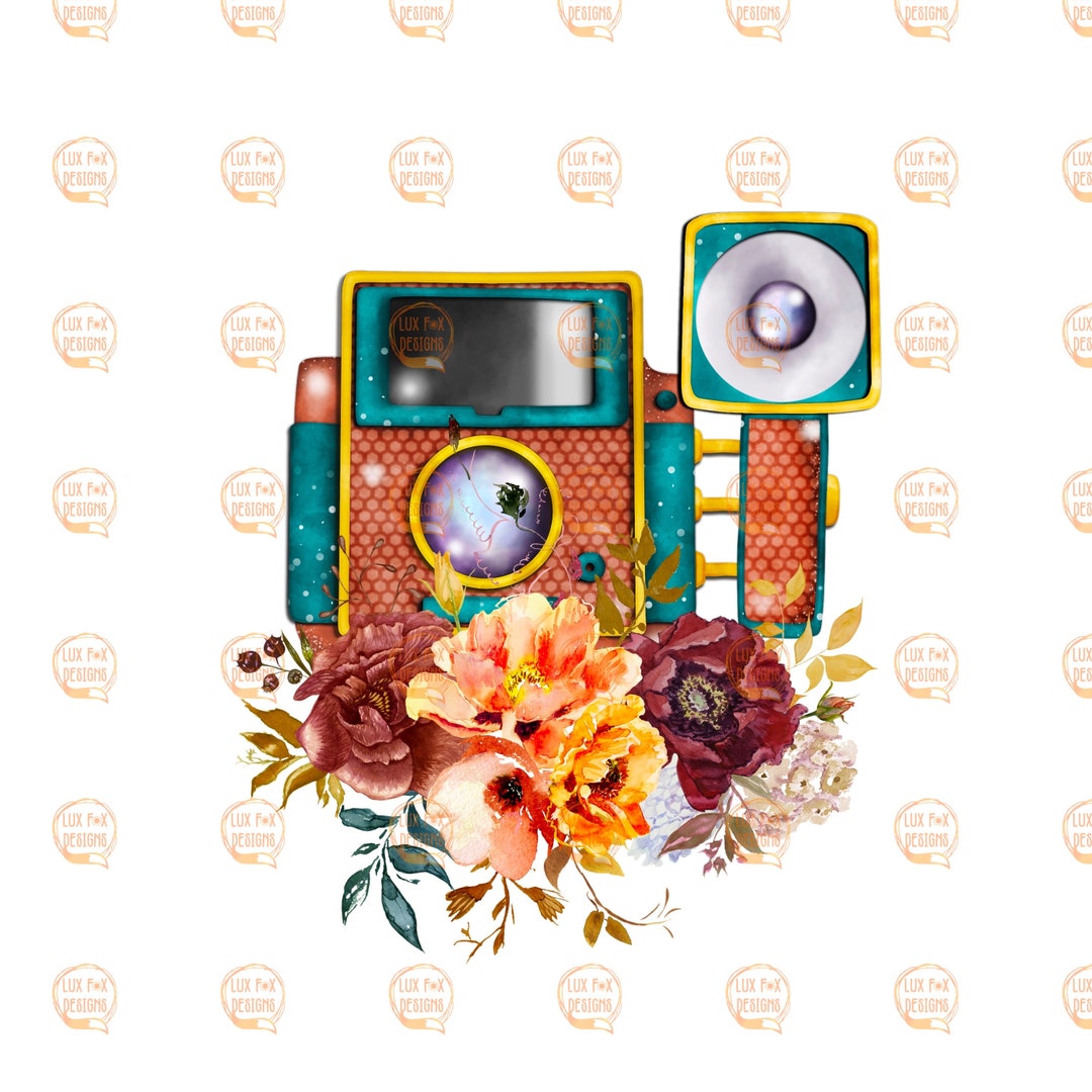 Floral Camera, Photography Design, JPG + PNG, Graphic Design, Digital ...