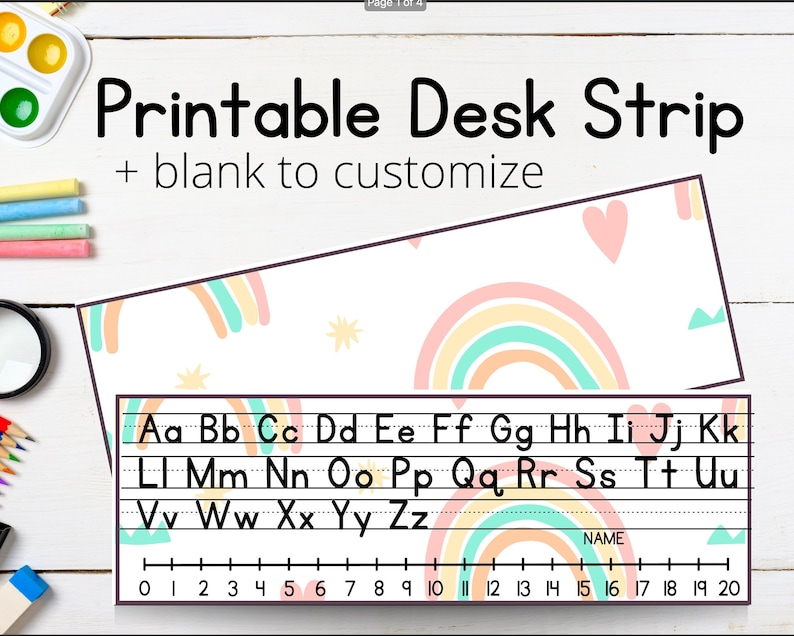 Rainbow Desk Strip: Alphabet, Number Line, Name Plate (printable PDF ...