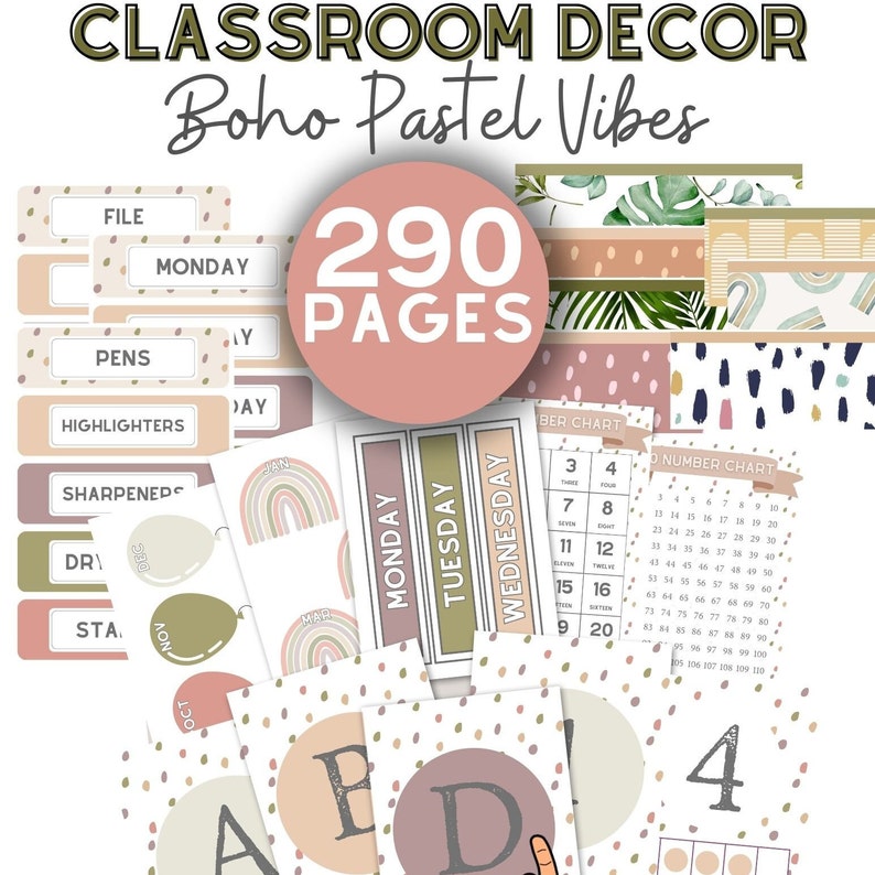 Boho Pastel Classroom Decor Bundle, Modern Classroom, Customizable ...