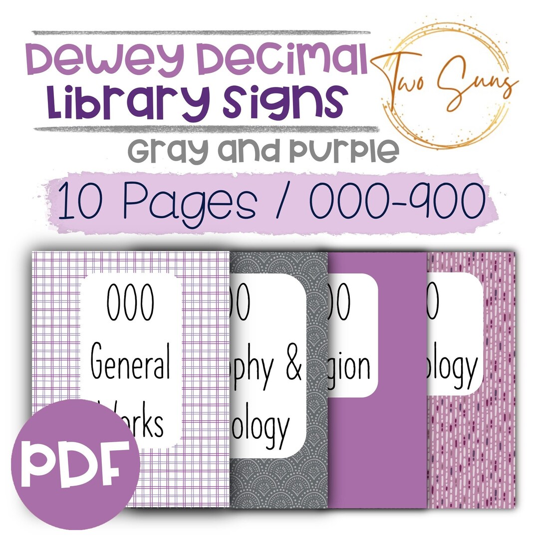 Dewey Decimal Library Signs: Gray and Purple (digital Download) - Etsy