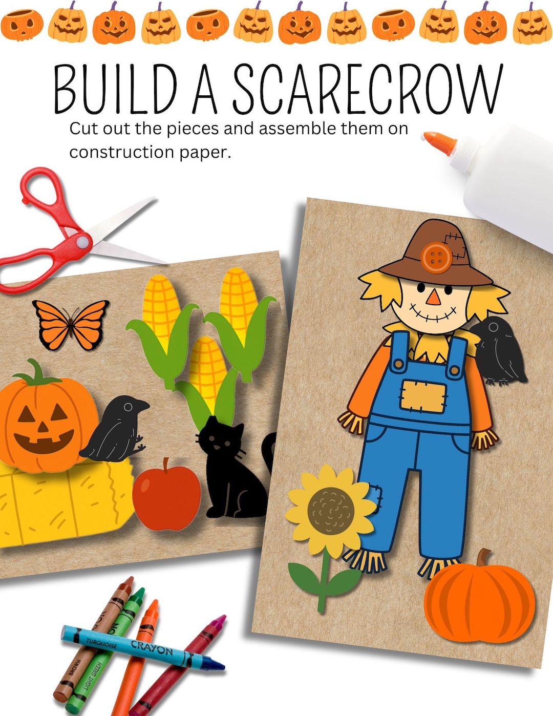 Build-a-scarecrow Fall Craft: Cut & Paste Art Project (PDF) - Etsy