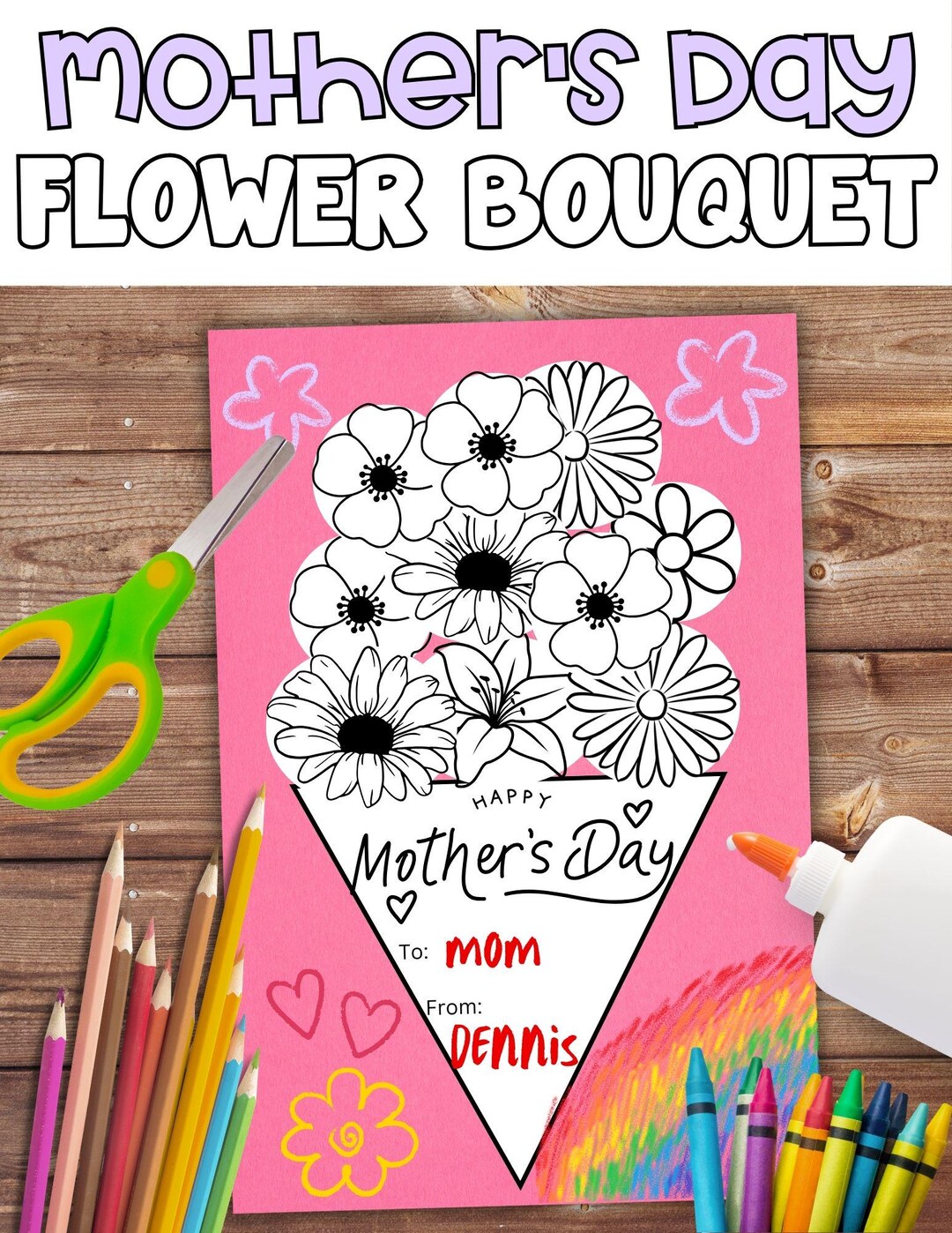 Flower Bouquet Mother's Day Art Project, Printable Craft for Kids - Etsy