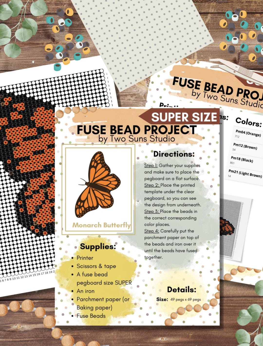 SUPER Size Monarch Butterfly Fuse Bead Template, Use With Perler Beads ...