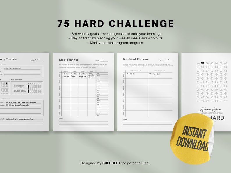 75 Hard Tracker 75 Hard Printable Habit Tracker Meal Planner Workout ...