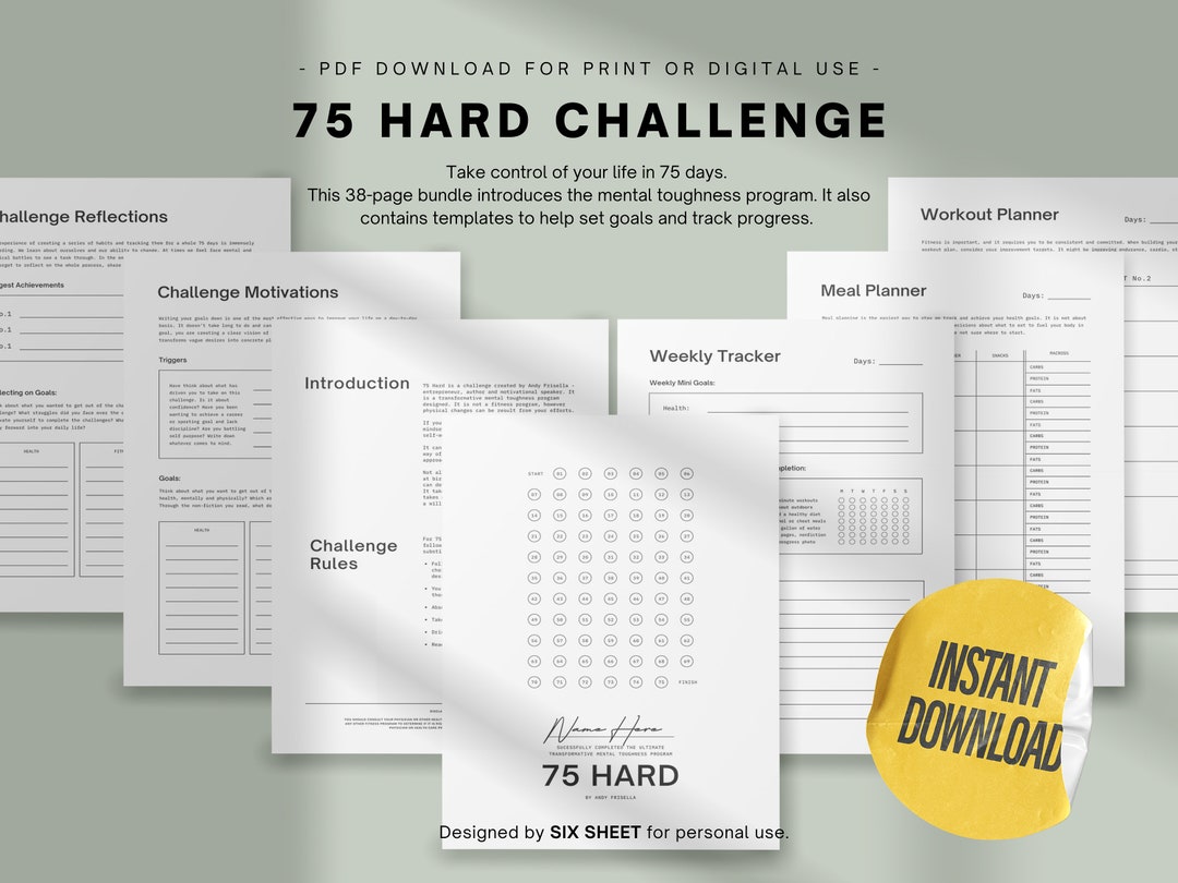 75 Hard Tracker 75 Hard Printable Habit Tracker Meal Planner Workout ...