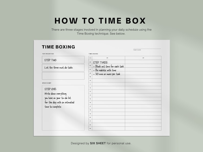 Time Boxing Template | Digital Download Planner | Digital Planner | Productivity Template - Etsy