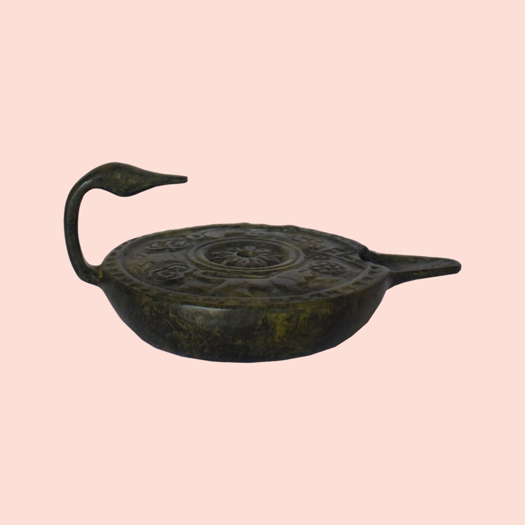 Ancient Greek Oil Lamp With Floral and Snake Design - Reproduction ...