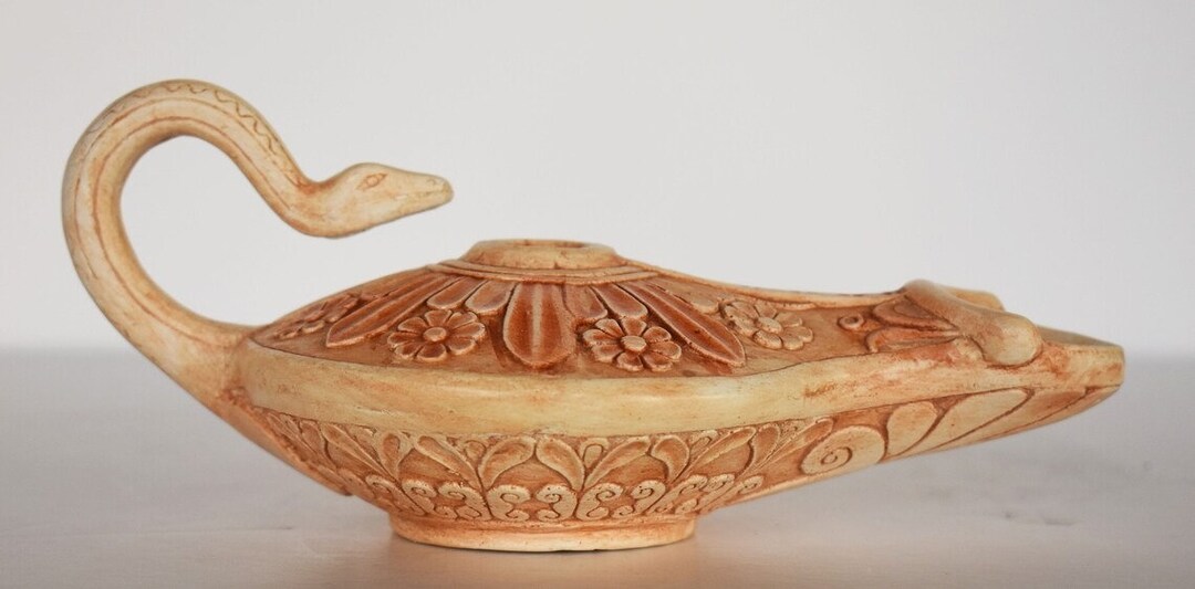 Ancient Greek Oil Lamp Snake Design and Floral Motives Replica Ceramic ...