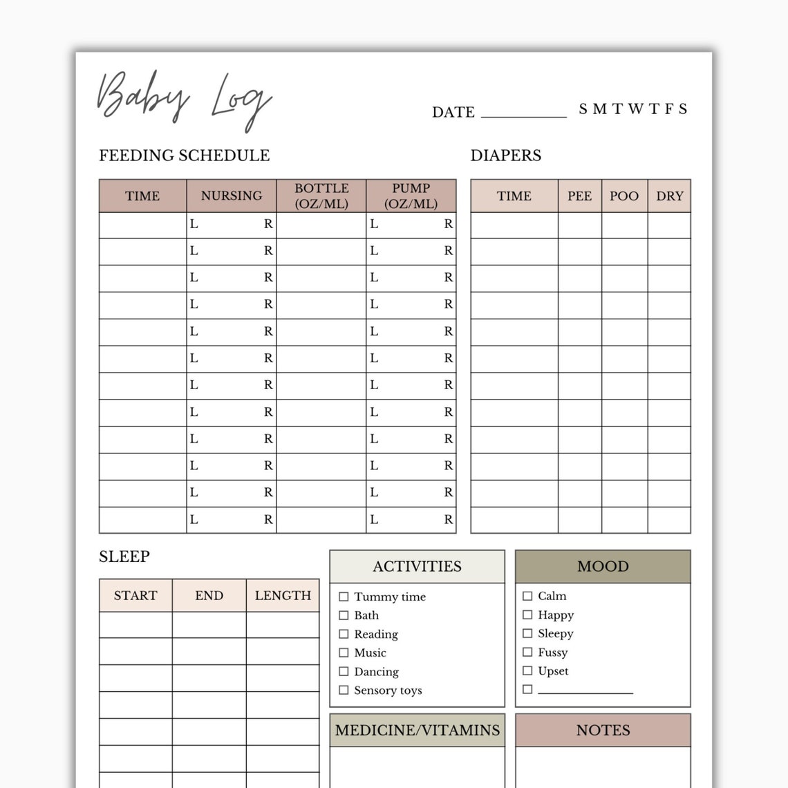 Baby Daily Tracker | Newborn Care Log for Breastfeeding, Diaper Changes ...