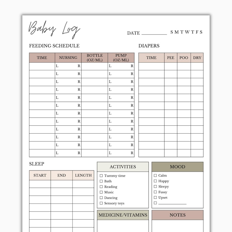 Baby Daily Tracker | Newborn Care Log for Breastfeeding, Diaper Changes ...