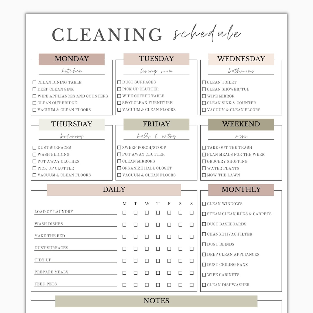 Editable Cleaning Schedule Canva | Printable Planner Checklist ...