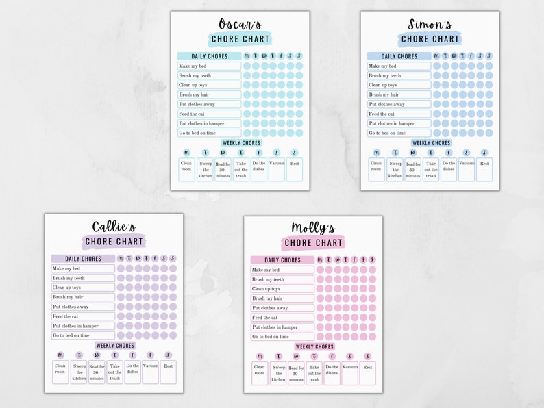 Family Chore Chart Chore Chart for Multiple Kids to Do List ...