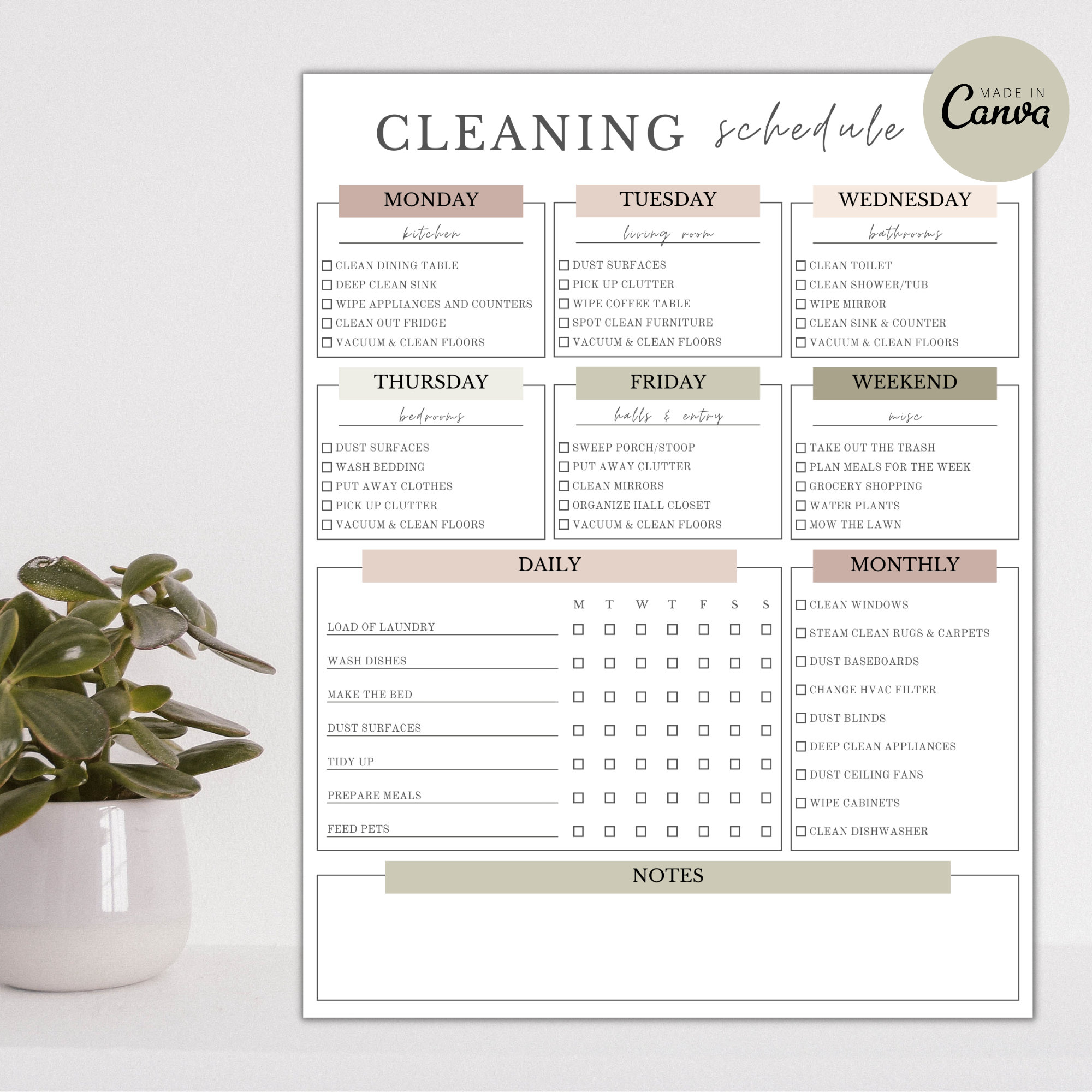 Editable Cleaning Schedule Canva | Printable Planner Checklist ...