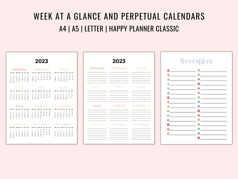 2023 2024 Calendar Printable Rainbow Colors - Etsy Australia