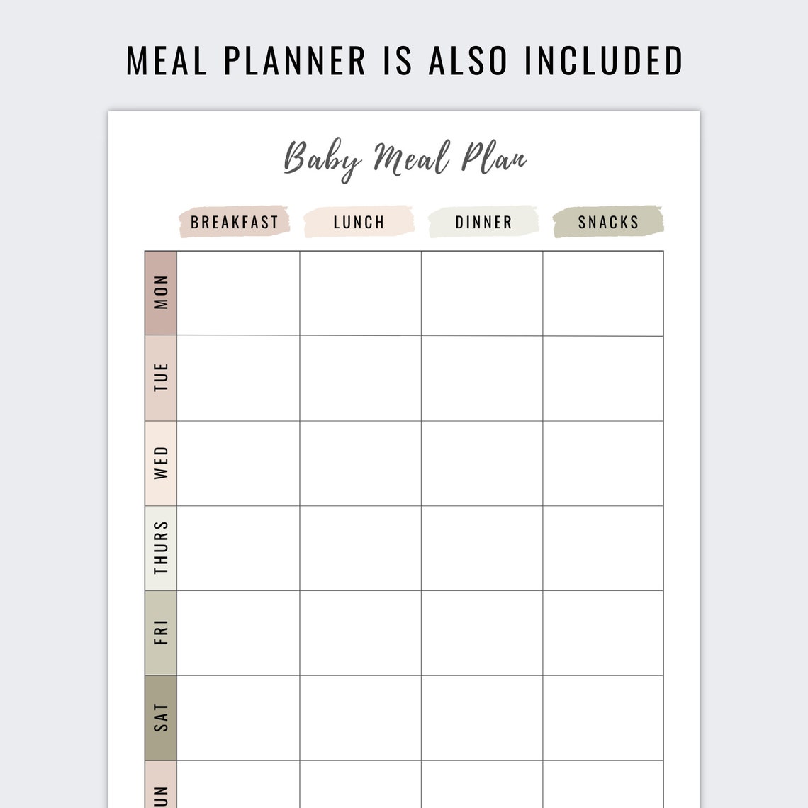Baby Food Tracker Printable | First 100 Foods Checklist | Meal Planner ...