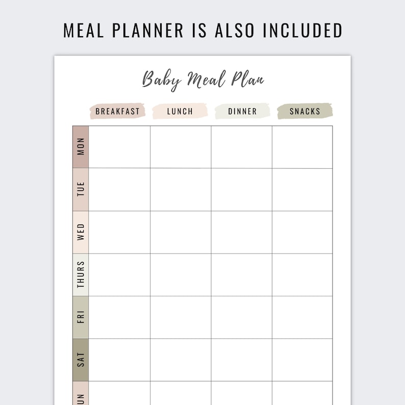 Baby Food Tracker Printable | First 100 Foods Checklist | Meal Planner ...