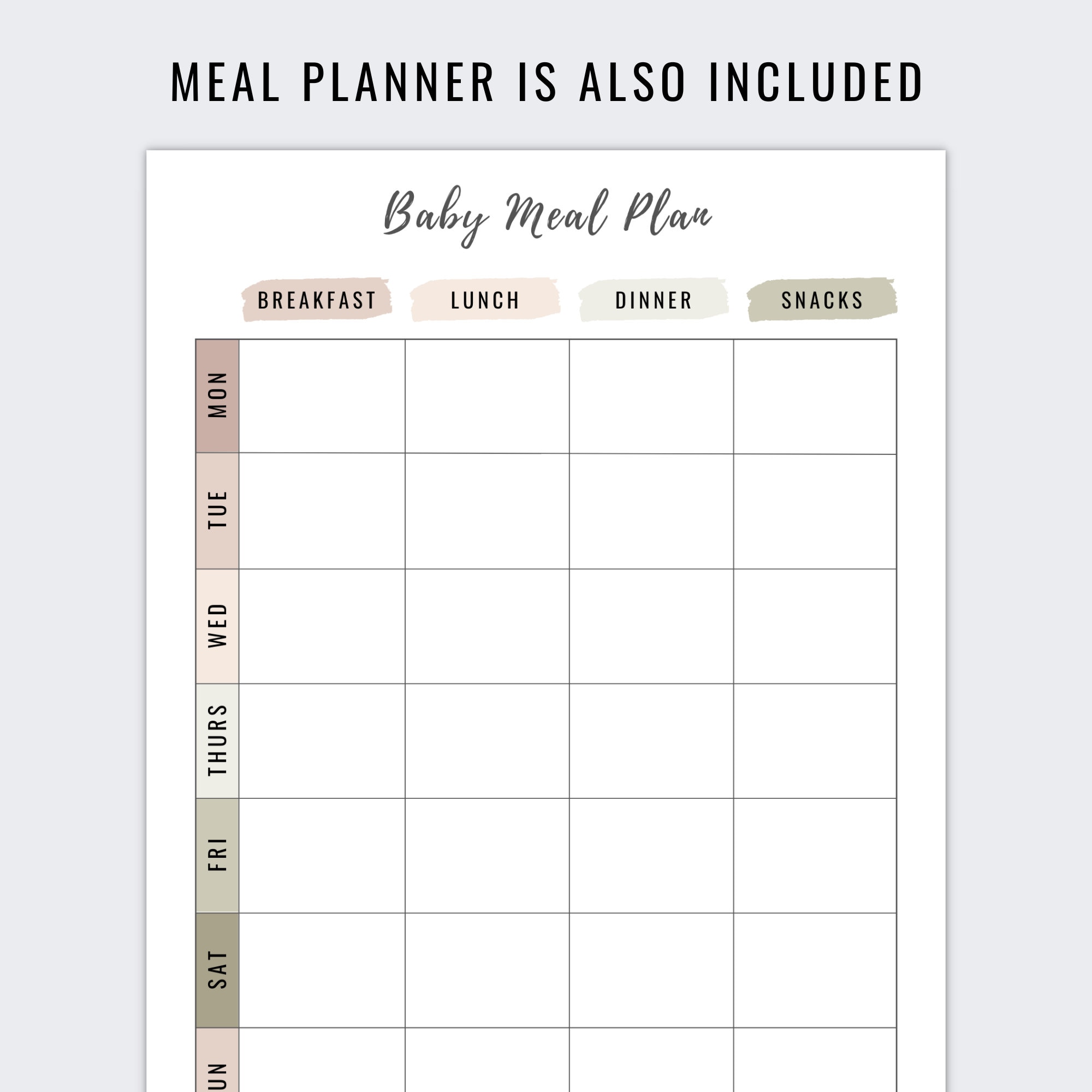 Baby Food Tracker Printable | First 100 Foods Checklist | Meal Planner ...