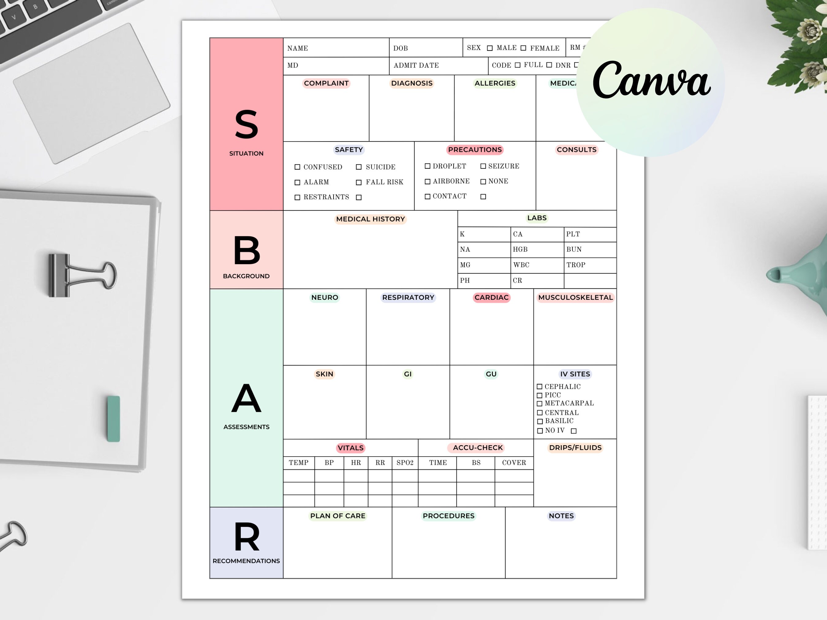 SBAR Nurse Report Sheet | Rainbow Colors - Etsy