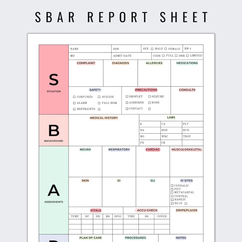 Sbar Nurse Report Sheet - Etsy