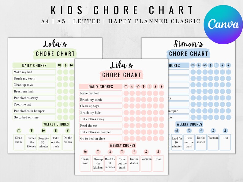Family Chore Chart Chore Chart for Multiple Kids to Do List ...