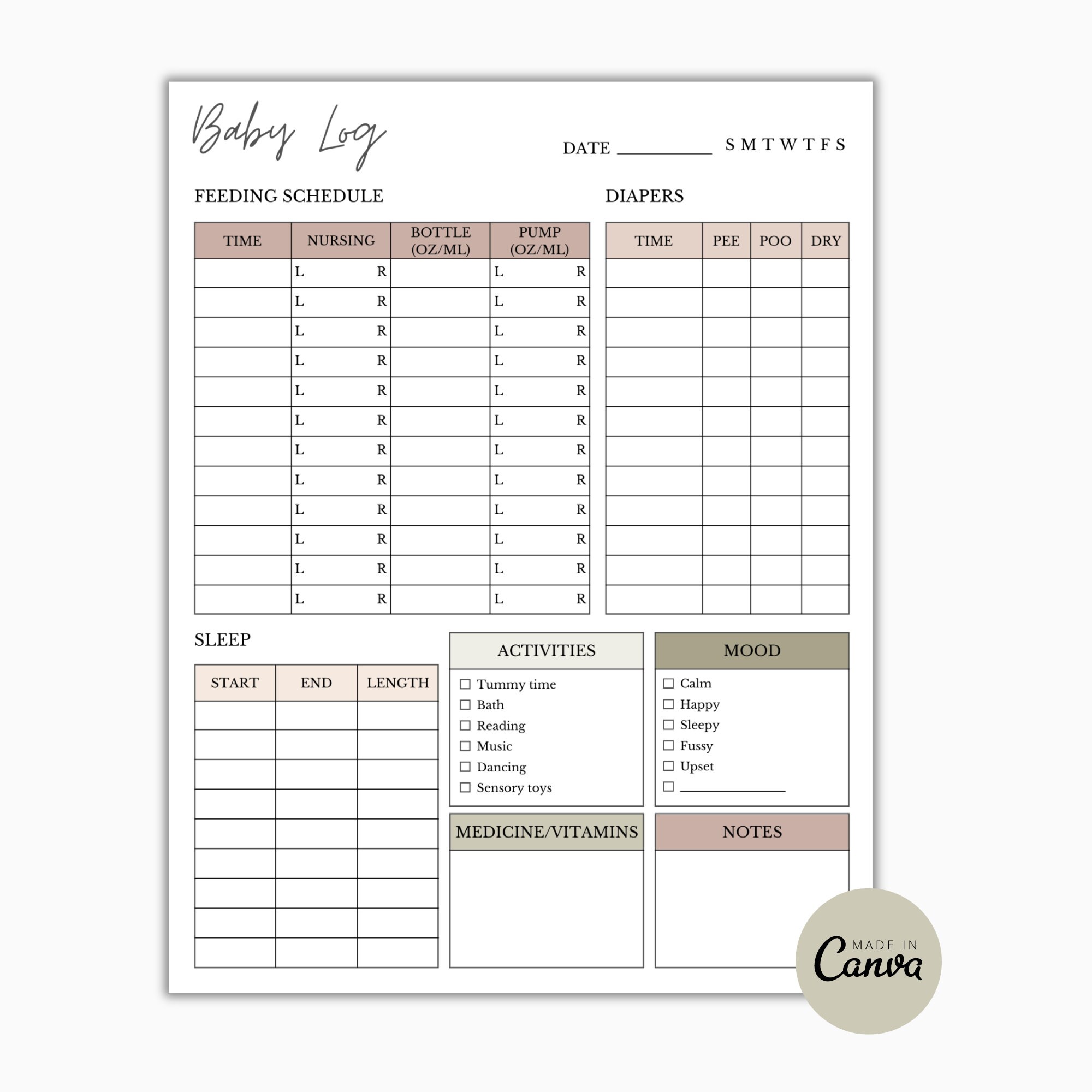 Baby Daily Tracker | Newborn Care Log for Breastfeeding, Diaper Changes ...