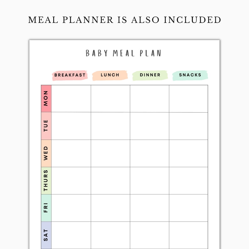 Baby Food Tracker Printable First 100 Foods Checklist Meal Planner ...