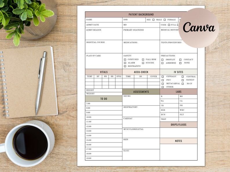 Nurse Report Sheet | Neutral Colors - Etsy