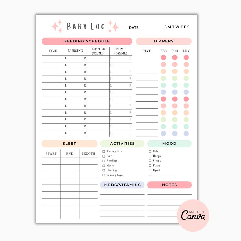 Baby Daily Tracker | Newborn Care Log for Breastfeeding, Diaper Changes ...