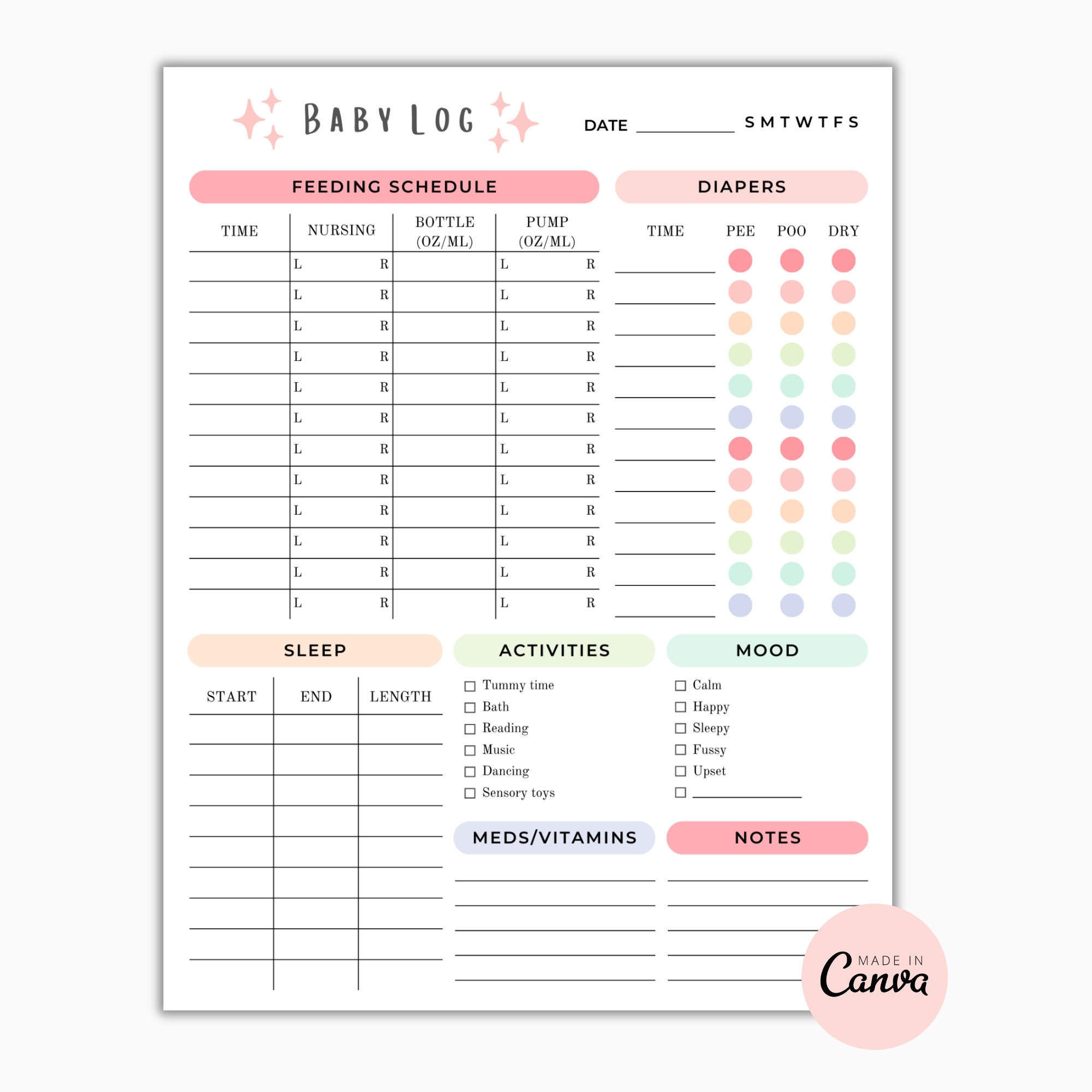 Baby Daily Tracker | Newborn Care Log for Breastfeeding, Diaper Changes ...