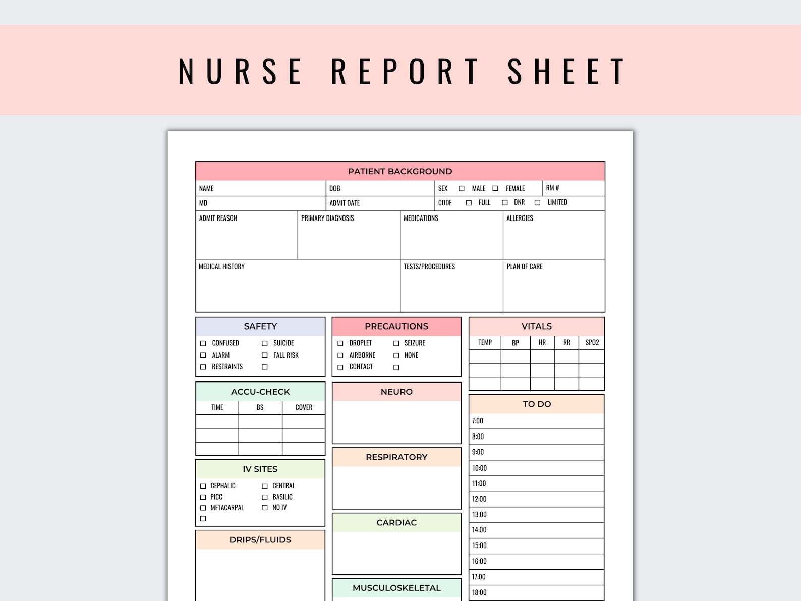 Nurse Report Sheet | Rainbow Colors - Etsy