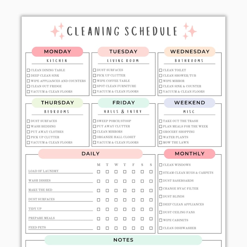 Editable Cleaning Schedule Canva | Printable Planner Checklist ...