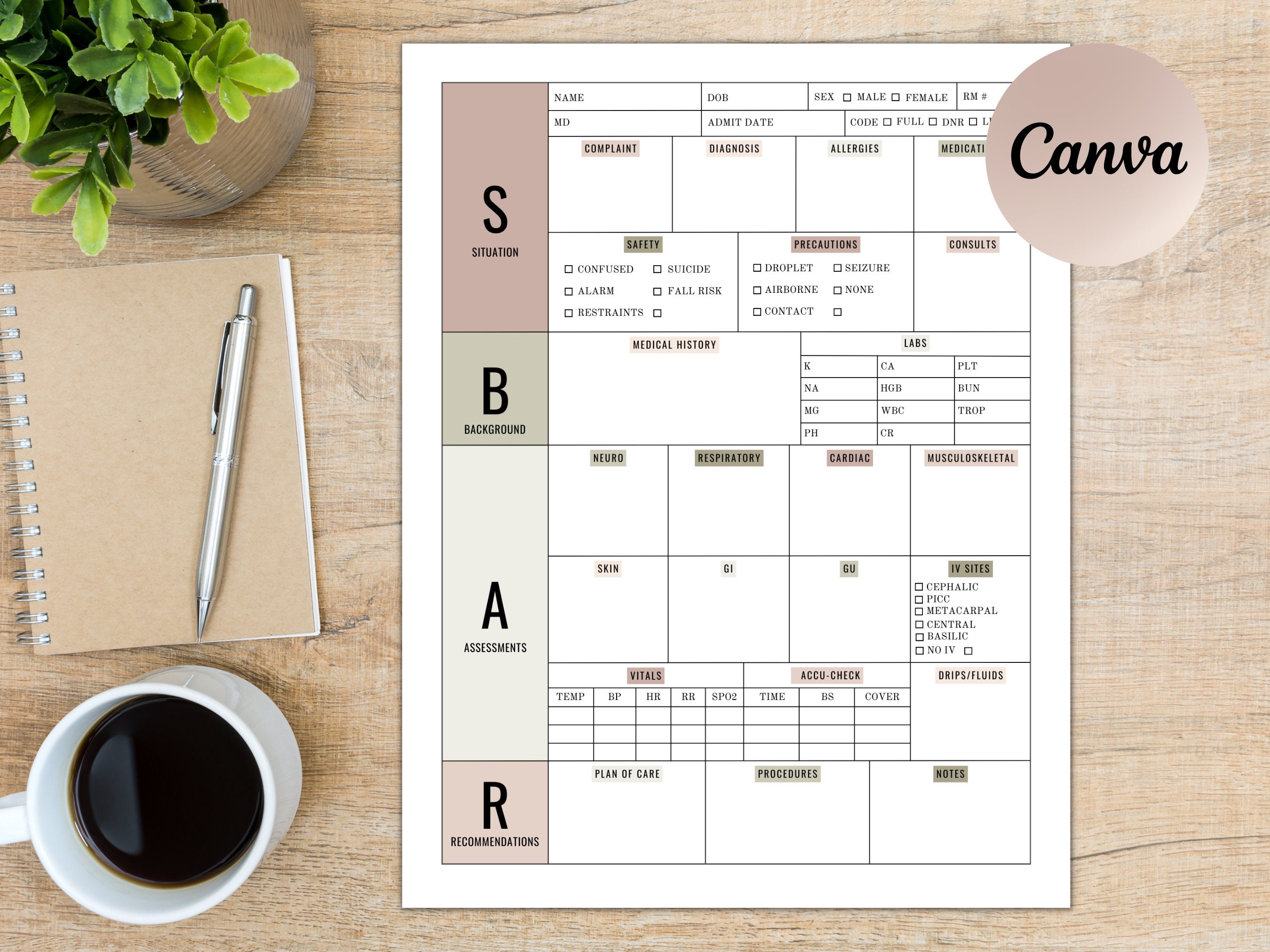 SBAR Nurse Sheet | Neutral Colors - Etsy