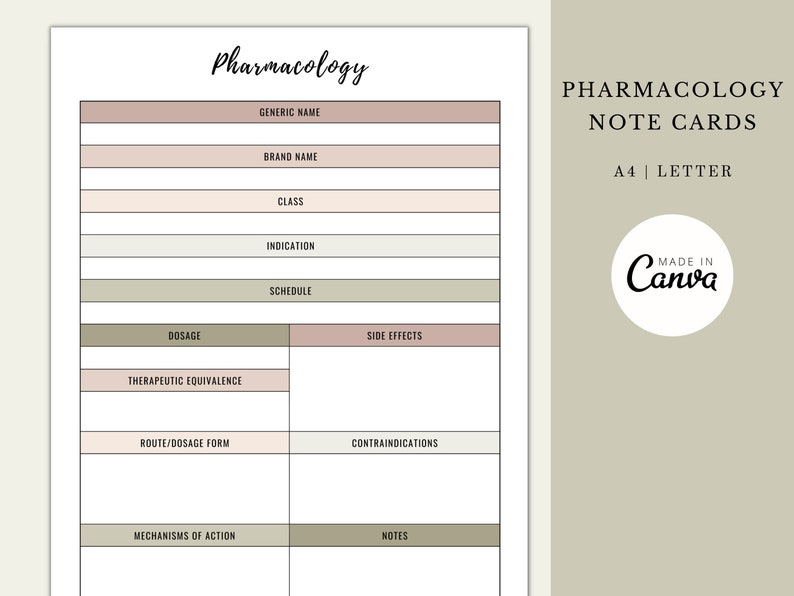 Pharmacology Flash Cards | Drug Card Printable | Medication Nursing ...