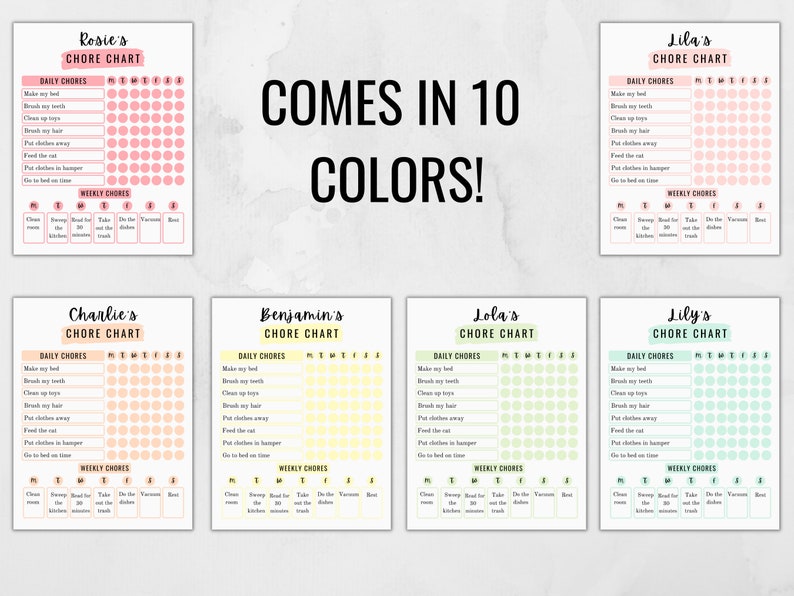 Family Chore Chart Chore Chart for Multiple Kids to Do List ...