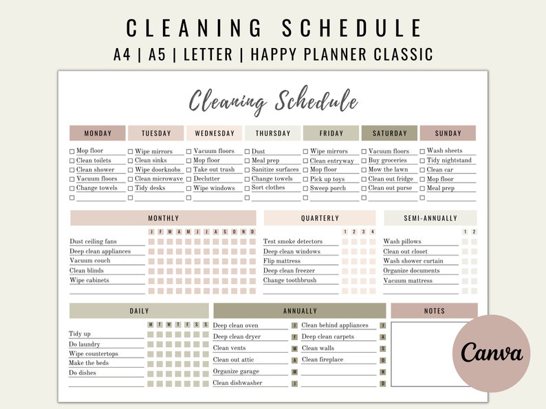 Cleaning Schedule Planner | Printable + Editable | Neutral Colors - Etsy